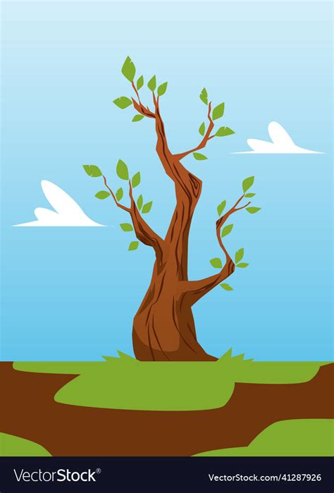 Naked Tree Start To Grow Green Leaf And Bloom Vector Image