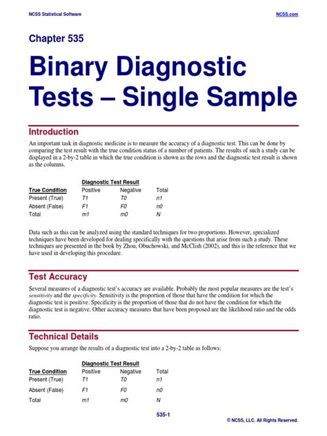 binary diagnostic tests single sample pdf sensitivity and
