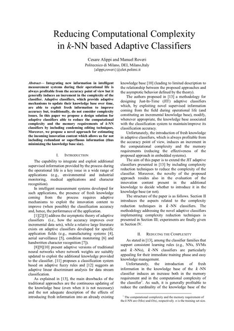pdf reducing computational complexity in k nn based adaptive classifiers