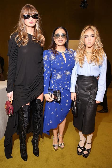 Salma Hayek Steps Out With Daughters Valentina And Mathilde For Gucci Show At Milan Fashion Week