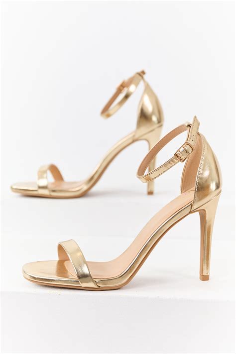 Gold Faux Leather Ankle Strap High Heels Lime Lush Boutique
