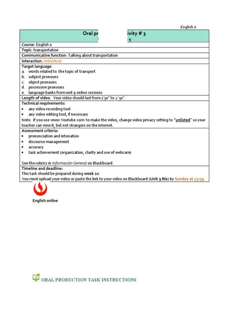 Ejemplo Oral Production Pdf English Language Conversation