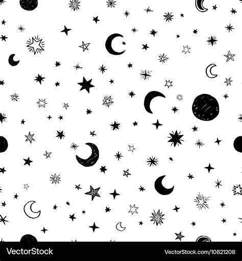Seamless Pattern With Handdrawn Stars And Moons Vector Image