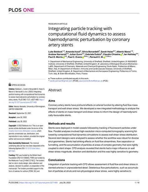 Pdf Integrating Particle Tracking With Computational Fluid Dynamics To Assess Haemodynamic