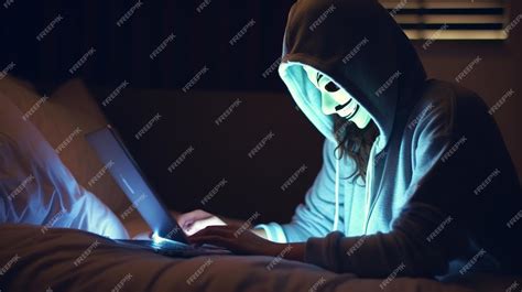 Premium Photo Hacker Wearing Mask Stealing Passwords And Secret Information Of People Cyber Crime