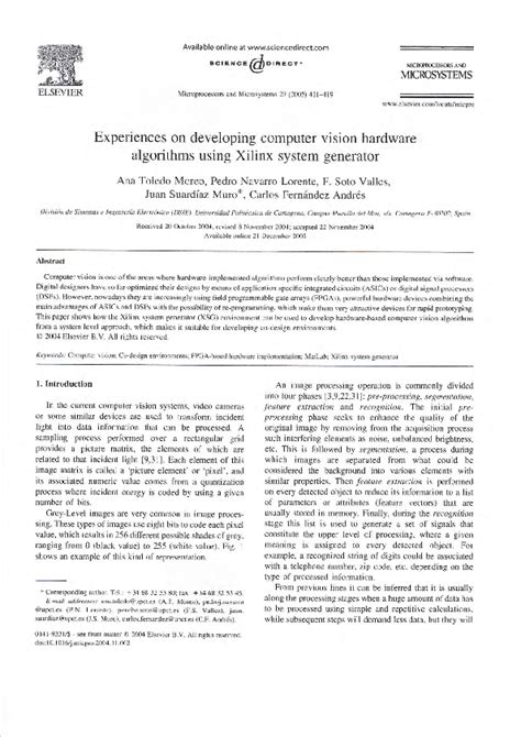 pdf experiences on developing computer vision hardware algorithms