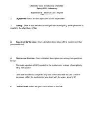 Introductory Chemistry Lab Ideal Gas Law Experiment Course Hero