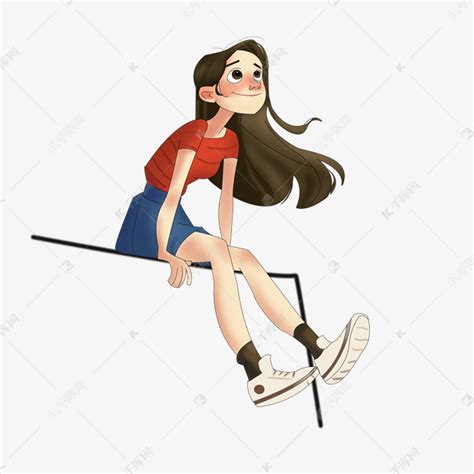 原创手绘全身坐在台阶上的女孩png格式素材图片免费下载高清psd千库网图片编号11083651