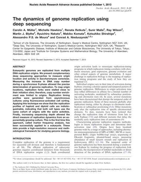 Pdf The Dynamics Of Genome Replication Using Deep Sequencing