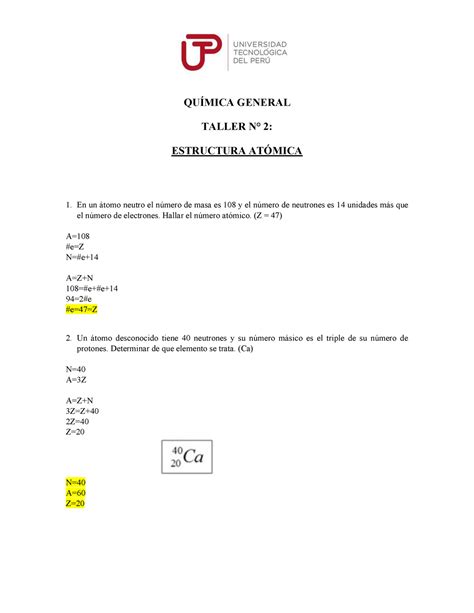 Taller De Ejercicios N°2 Warning Tt Undefined Function 32 QuÍmica General Taller N° 2