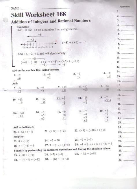 6th Grade Topics Addition Of Integers And Rational Numbers