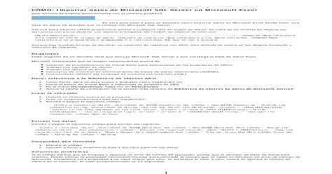 Importar Datos De Microsoft Sql Server En Microsoft Excel Pdf Document