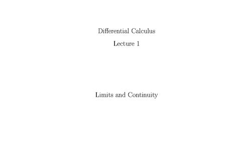 Differential Calculus Limits And Continuity Differential Calculus
