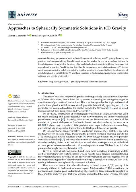 Pdf Approaches To Spherically Symmetric Solutions In Ft Gravity