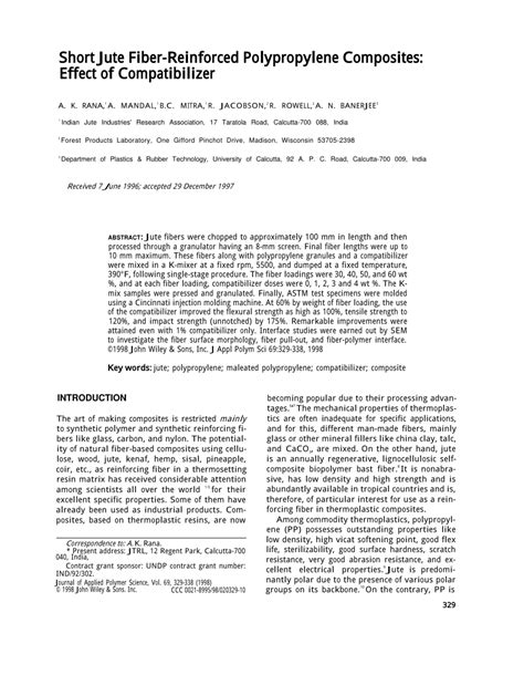 Pdf Short Jute Fiber Reinforced Polypropylene Composites Effect Of Compatibilizer