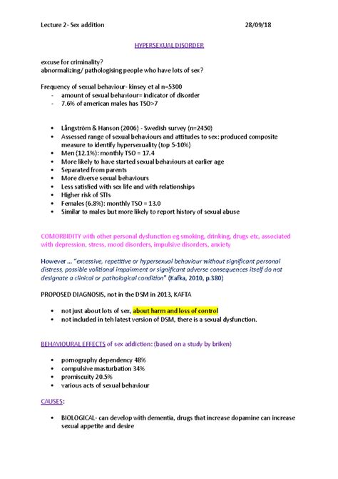L2 Hypersexual Disorder Lecture 2 Sex Addition 28 09 HYPERSEXUAL DISORDER Excuse For Studocu