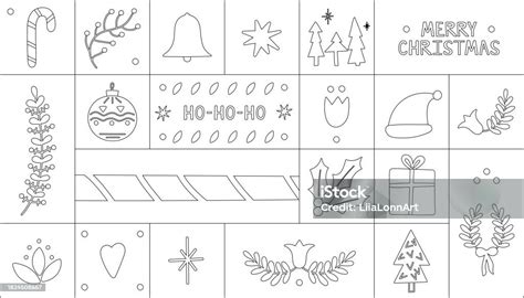 색칠 공부 페이지 색칠 공부를 위한 윤곽선 그리기 메리 크리스마스 포스터 카드 배너 손으로 그린 벡터 일러스트 요소 계절에 대한 스톡 벡터 아트 및 기타 이미지 Istock