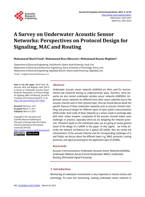 Pdf A Survey On Underwater Acoustic Sensor Networks Perspectives On Protocol Design For