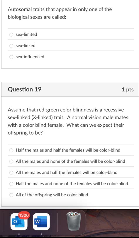 Solved Autosomal Traits That Appear In Only One Of