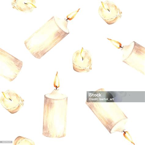 수채화 굽기 흰색 베이지 색 왁스 촛불 완벽 한 패턴 손으로 그린 클립 아트 그림 고립 가리기에 대한 스톡 벡터 아트 및 기타 이미지 가리기 공휴일 교회 Istock