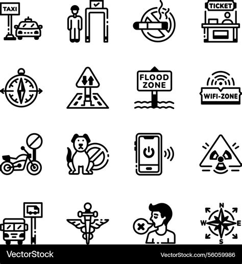 Set Of Linear Style Wayfinding Signage Iocns Vector Image