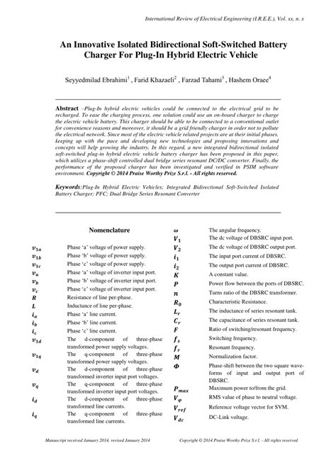 Pdf An Innovative Isolated Bidirectional Soft Switched Battery Charger For Plug In Hybrid