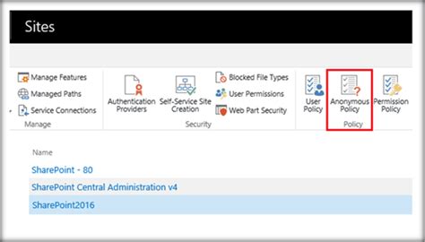 Enable Anonymous Access Sharepoint Server 2016