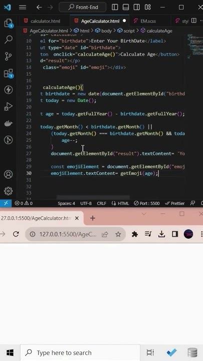 Age Calculator In Html Css Js Shorts Html Css Js Agecalculator Code In Description