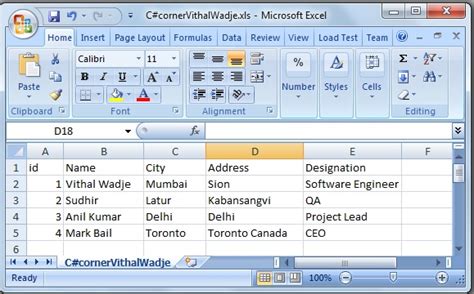 create excel file from database using asp c