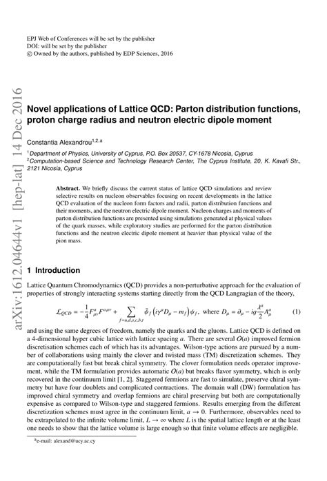Pdf Novel Applications Of Lattice Qcd Parton Distribution Functions Proton Charge Radius And