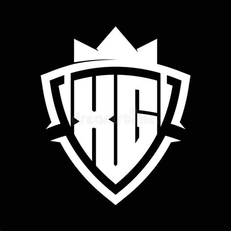 Xg Letter Monogram With Triangle Curve Shield Shape With Crown White And Black Background Color