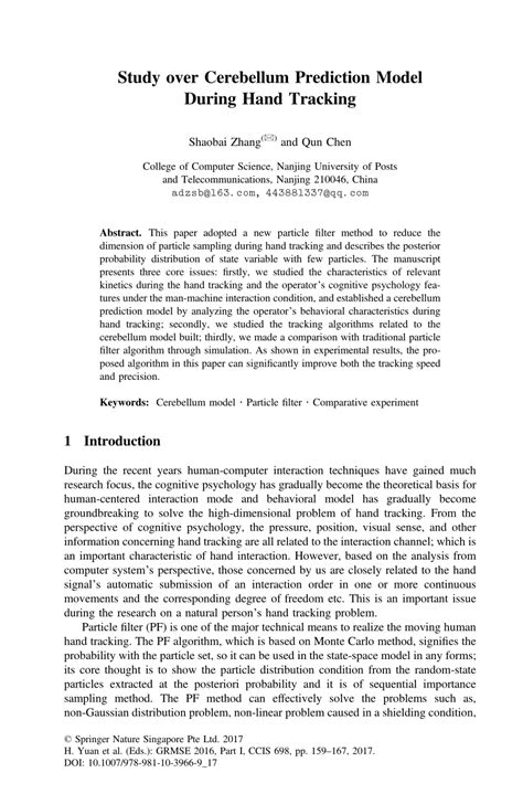 Pdf Study Over Cerebellum Prediction Model During Hand Tracking