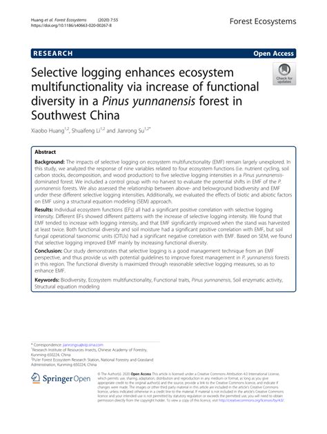 Pdf Selective Logging Enhances Ecosystem Multifunctionality Via