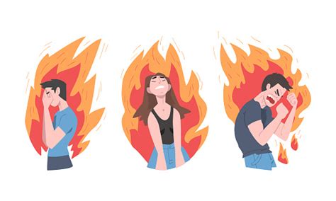 불타는 남자와 여자 캐릭터 느낌 분노와 스트레스 벡터 세트 문화에 대한 스톡 벡터 아트 및 기타 이미지 문화 벡터 사람들