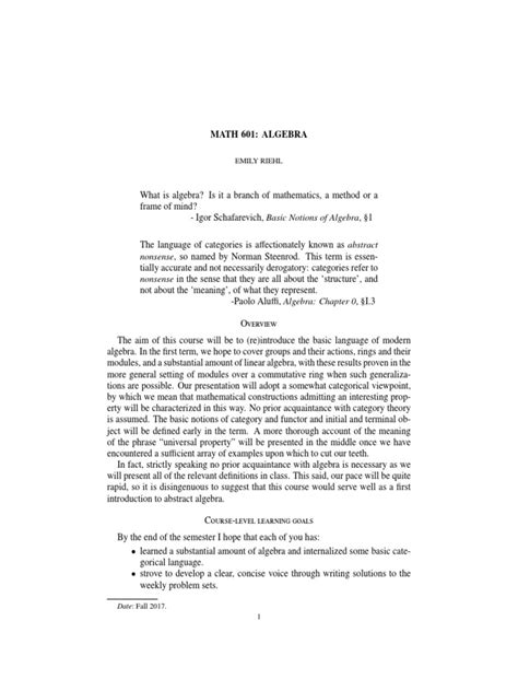 601 Syllabus Pdf Abstract Algebra Category Theory