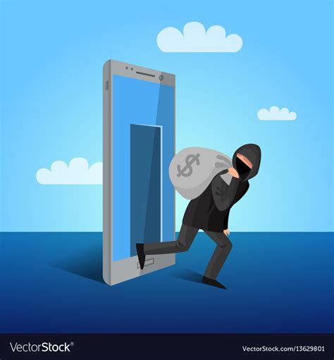 Smartphone Hacking Window Allegoric Flat Poster Vector Image
