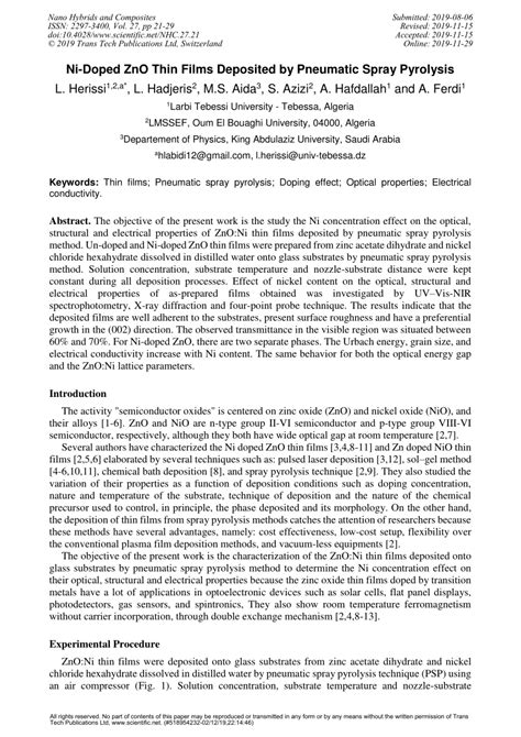 Pdf Ni Doped Zno Thin Films Deposited By Pneumatic Spray Pyrolysis