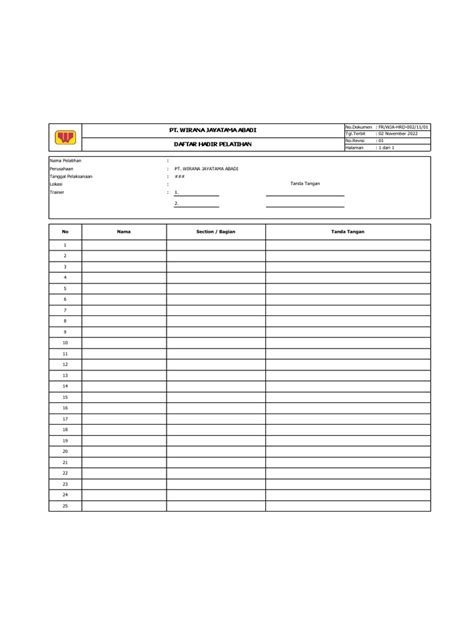 Form Absensi Training Pdf