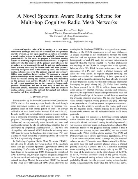 Pdf A Novel Spectrum Aware Routing Scheme For Multi Hop Cognitive Radio Mesh Networks