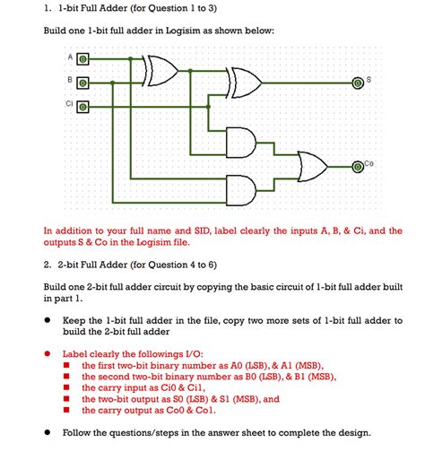 Solved 1 L Bit Full Adder For Question 1 To 3 Build One