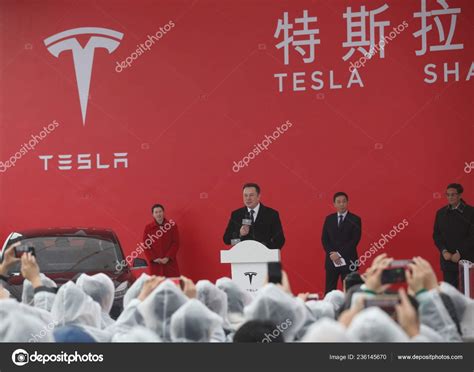Tesla Ceo Elon Musk Center Speaks Groundbreaking Ceremony Electric