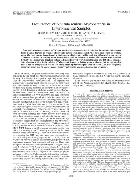 Pdf Occurrence Of Nontuberculous Mycobacteria In Environmental Samples
