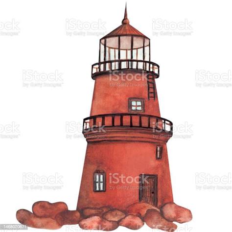 손으로 그린 수채화 등대 그림 카드 엽서 포스터 배너에 적합합니다 건설 산업에 대한 스톡 벡터 아트 및 기타 이미지 건설 산업 건축 관광 Istock