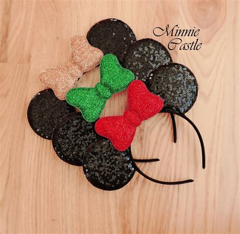 Christmas Minnie Ears Red And Green Bow Christmas Mickey Ears Mickey