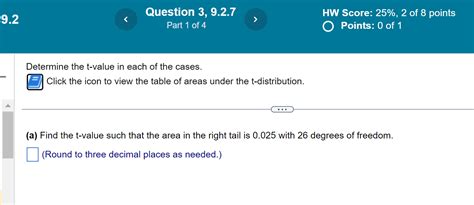 Solved Determine The T Value In Each Of The Cases Click The Chegg Com