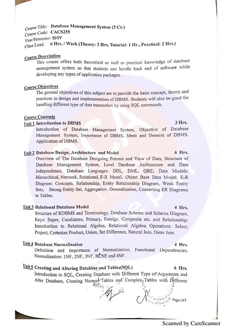 Database Management System Bachelors Of Computer Application TU Studocu
