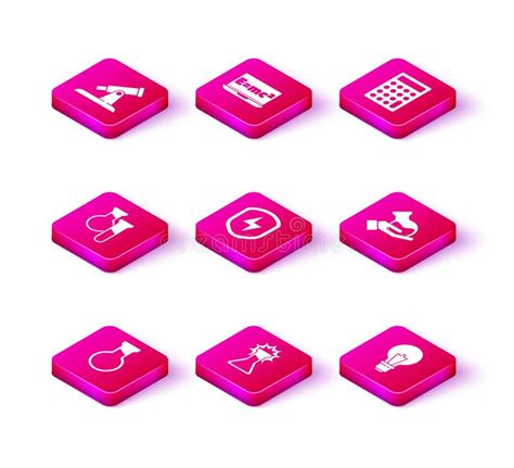 Set Test Tube And Flask Secure Shield With Lightning Light Bulb Concept Of Idea Calculator
