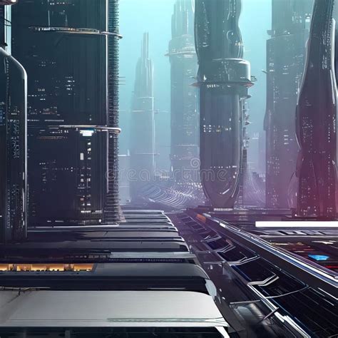 Futuristic Cityscape With Towering Structures And Advanced Technology Generative Ai Stock