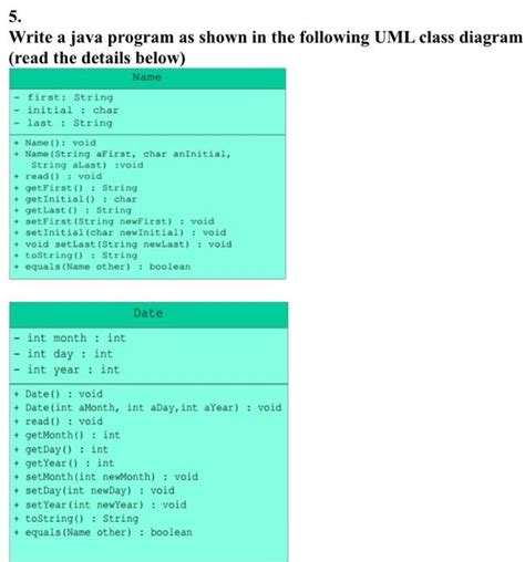 solved 5 write a java program as shown in the following uml