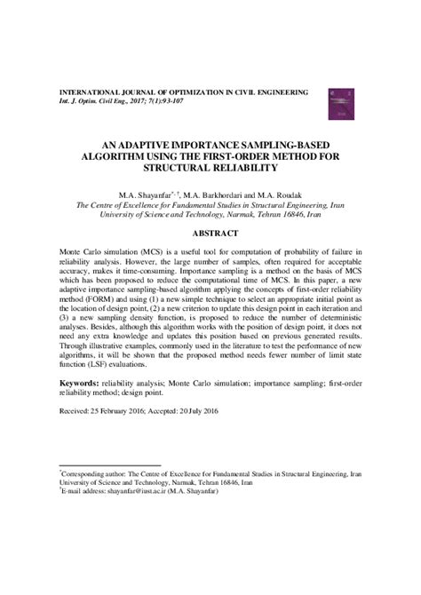 Pdf An Adaptive Importance Sampling Based Algorithm Using The First Order Method For